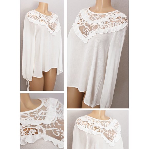 Hummingbird | Tops | New Gauzy Crochet Lace Ruffle Romantic Blouse Top ...